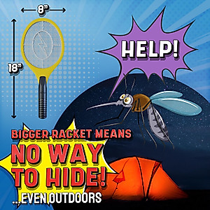 ASISNAI Bug Zapper 18" Electric Fly & Mosquito Swatter Racket - Outdoor/Indoor Killer for Flies, Battery-Operated Tennis Killing Zap, 3000 Volts Electronic Catcher, 2 AA Batteries Included - Yellow