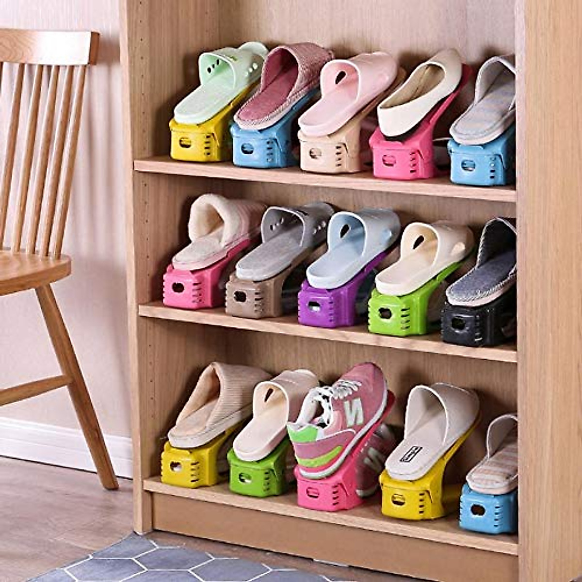 ZXD ZHEXUNDIAN Durable Adjustable Shoe Organizer for Closet, 50% Space-Saving Storage Rack Holder (Color : E)