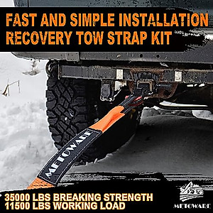 METOWARE Heavy Duty Tow Strap Recovery Kit - 3" x 20ft(35,000lbs) Tree Saver Winch Strap + 3/4" D Ring Shackles(2pcs) + Storage Bag - Truck, SUV, ATV Off Road Towing Strap Kit
