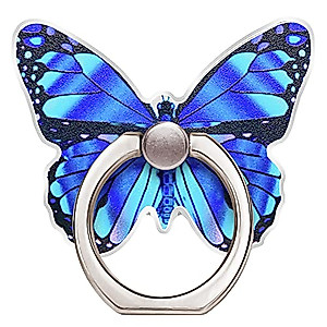 TACOMEGE Alloy Butterfly Cell Phone Ring Holder, Finger Kickstand Back Stand Hand Grip for Smartphone Tablet (Blue)