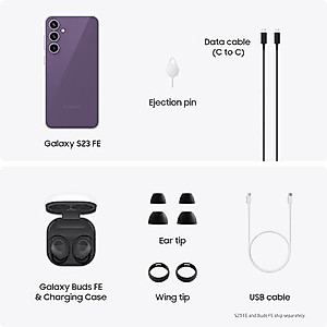 SAMSUNG Galaxy S23 FE Cell Phone (Purple) + $49.99 Buds FE (Graphite) 256GB Unlocked Android Smartphone w/ Long Battery Life and True Wireless Bluetooth Earbuds w/ Wing Tip Design, US Version, 2023