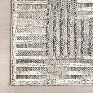 nuLOOM Nicka Striped 9x12 Machine Washable Area Rug for Living Room Bedroom Dining Room Kitchen, Light Grey/Cream