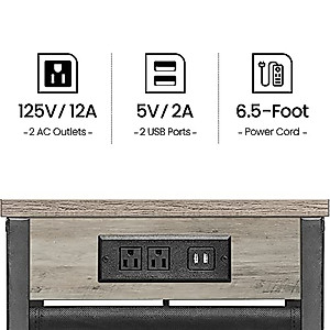 Slim End Table with Charging Station, Side Table with 2 USB Ports and Outlets, C-Shaped Snack Table with Cloth Bag, TV Tray Table, Couch Table TB01BG024