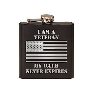 Rogue River Tactical USA American Flag Veteran Oath Stainless Steel Hip Flask Premium Matte Black Makes a Great Gift For Him Dad Father Veteran