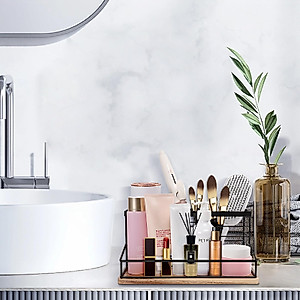 Siyzda Hair Tool Organizer, Movable Hair Dryer Holder, Hair Styling Tools Organizer Storage for Vanity, Black Bathroom Counter Organizer, Bathroom Trays for Hair Toiletry, Makeup (Wooden Base)