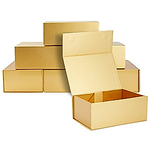 Stockroom Plus 6 Pack Magnetic Gift Boxes with Lids, 9.5 x 7 x 4 Inches for Birthday, Wedding, Groomsman and Bridesmaid Proposal Box (Gold)