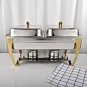 HONHPD 9 Quart Chafing Dish Buffet Set, Stainless Steel Chafing Dishes Silver Rectangular Catering Chafer Warmer with Food Tray Lid and Fuel Holder for Wedding Party Banquet Catering Events