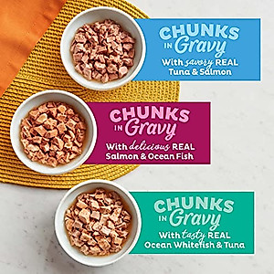 Meow Mix Seafood Favorites Chunks in Gravy Wet Cat Food Variety Pack, 2.75 Ounce (Pack of 12)
