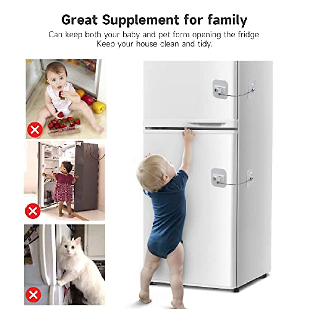 2 Pack Fridge Lock, Refrigerator Lock with Keys Child Safety Cabinet Locks Refrigerator Door Lock Freezer Lock with Strong Adhesive (White)