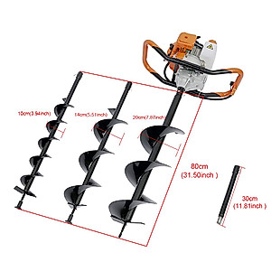 52cc Post Earth Auger Hole Digger Posthole Fence Borer Petrol Drill 8 Post Hole Digger Gas Powered Fence Ground Drill+4"/6"/8" Bit