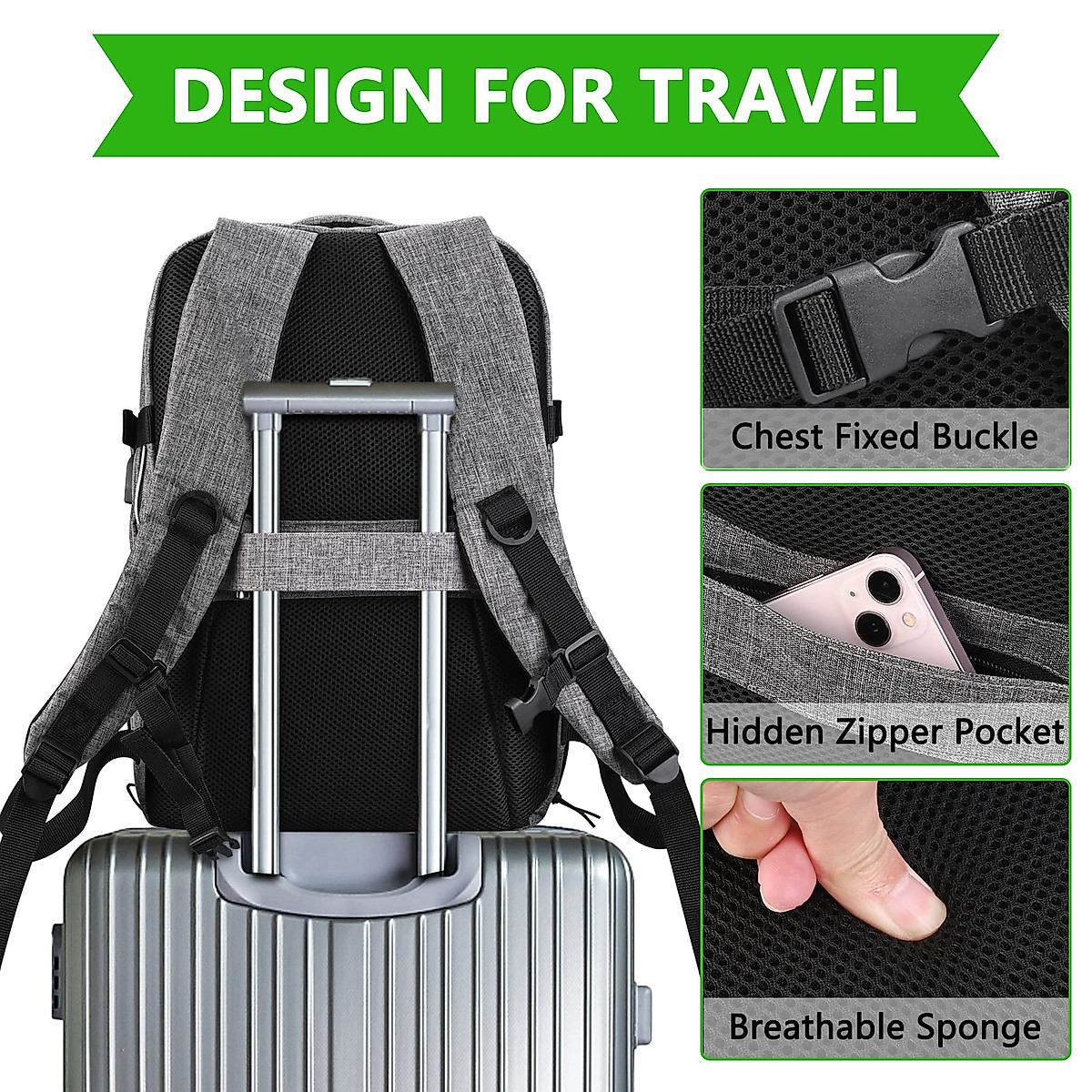 HXLGMD Large Travel Backpack for Women Men, Carry On Backpack Flight Approved, Water Resistant Luggage Daypack with Shoe Compartment Business Weekender Overnight Computer Bag Fits for 17 Inch Laptop