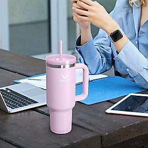 Gedux 40oz Tumbler With Handle, 2-IN-1 Leak Proof Lid (Straw/Flip), Insulated Water Bottle, Stainless Steel Tumbler with Non-Slip Silicone, Wide Mouth Travel Mug Cupholder Friendly Dishwasher Safe