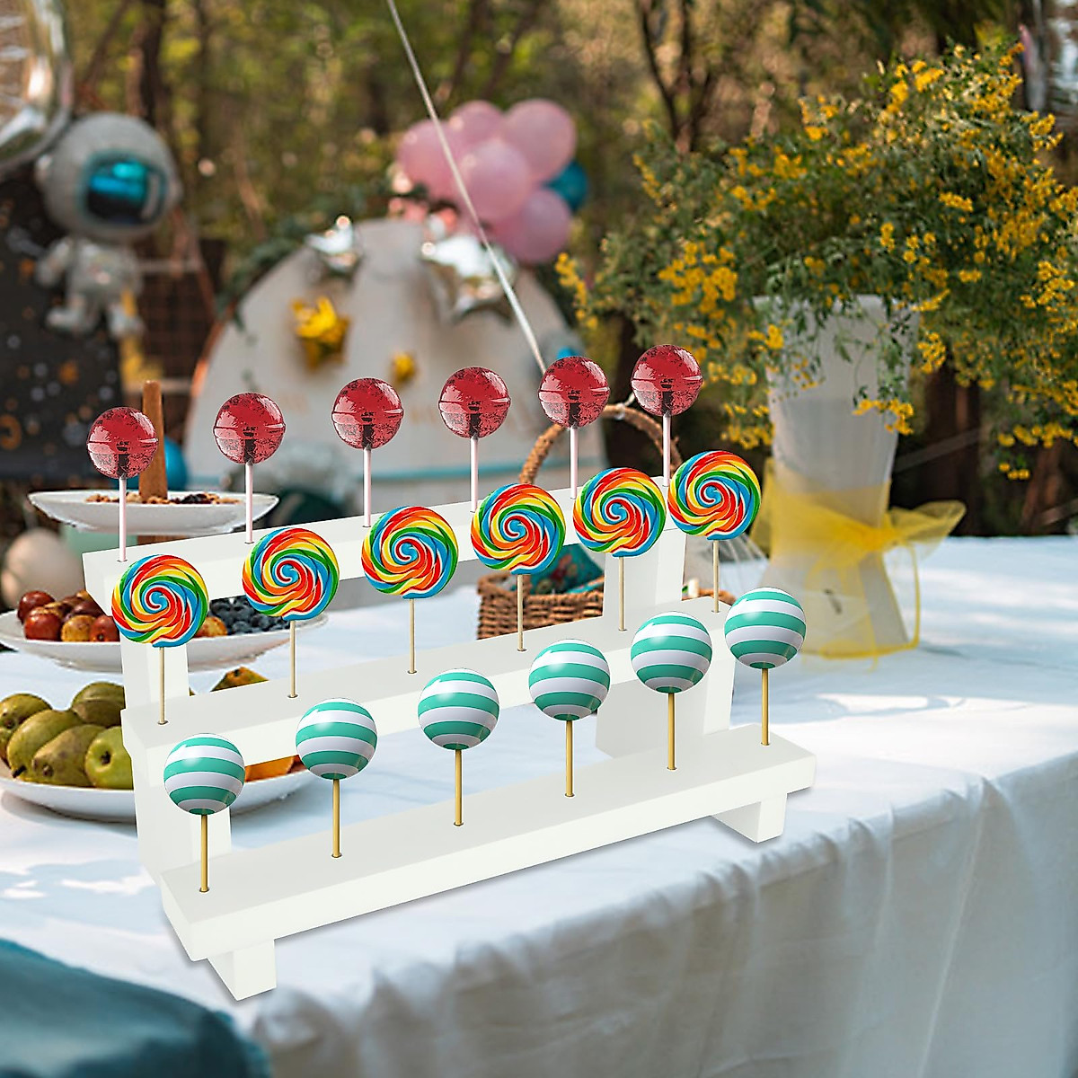 CertBuy 2 Pcs Wood Cake Pop Stand 3 Tier 17 Holes Cake Pop Holder Display Risers Fit 0.16" Wooden Lollipop Display Stand for Dessert Table of Wedding Birthday Party White