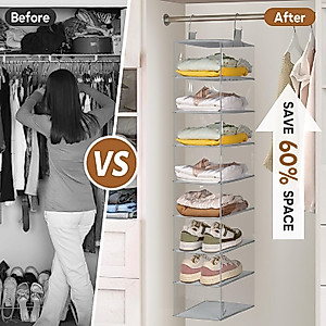 MISSLO Clear Hanging Shoe Organizer for Closet Storage Wider Hanging Shoe Rack 8 Shelf Shoe Hanger Holds 8 Pair of Sneakers, Clothes for Room, Bedroom, College Dorm