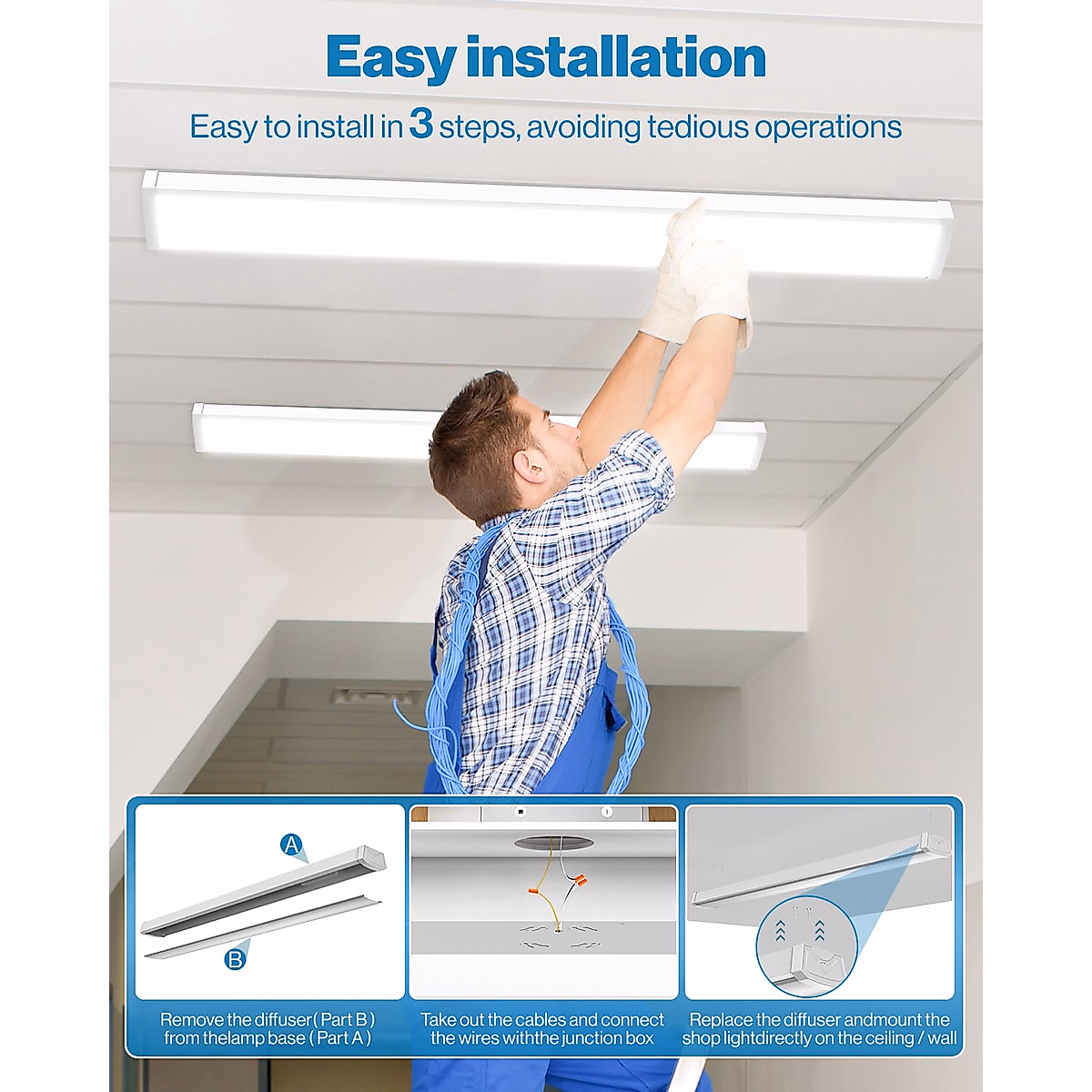 Sunco 2 Pack LED Wraparound Light Fixture 4FT, Garage Ceiling Lights, Linkable 40W=300W, 3500 LM, 6000K Daylight Deluxe, Hardwired, Surface Mount, Workshop Utility Light ETL