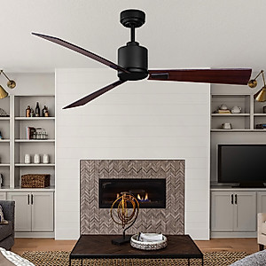 iLiving Quiet BLDC Indoor Ceiling Fan with Remote Control, 3 Blades 6 Speeds, 56 Inches, 6300 CFM, Black/Wood Finish