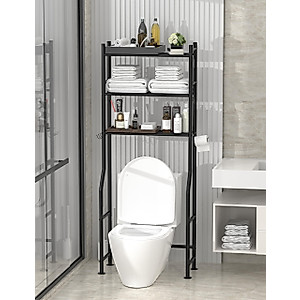 Livilord Over Toilet Storage Shelf, 3-Tier Freestanding Over The Toilet Storage, Metal Bathroom Shelves with Paper Holder and 4 Hooks, Above Toilet Shelf for Bathroom Storage, Black