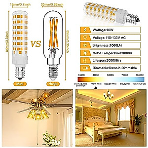 SNBIHIBE E12 Led Chandelier Light Bulbs 10W,100watt Equivalent Dimmable Bulb,3000k Warm White Candelabra Lights,110-120v Ac 1000lm C7 T6 Light Bulb for Ceiling Fan Pendant Lighting Salt Lamp 2pcs