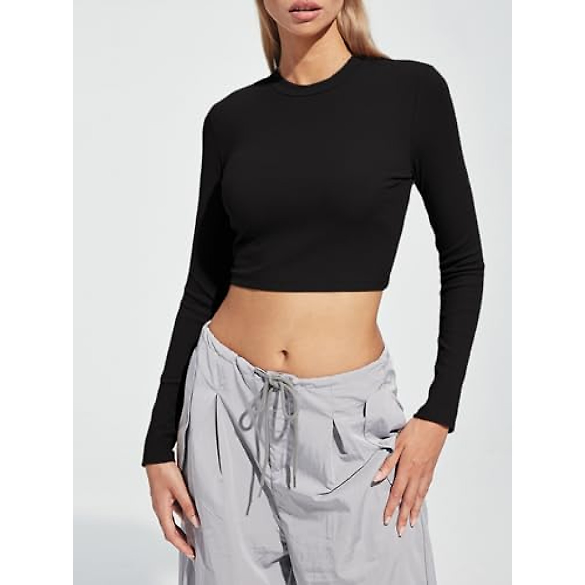 Trendy Queen Long Sleeve Shirt Women Ribbed Basic Cute Cropped Tight Slim Fitted Shirts Fall Fashion Y2k Crop Tops Teen Girls 2023 Trendy Black