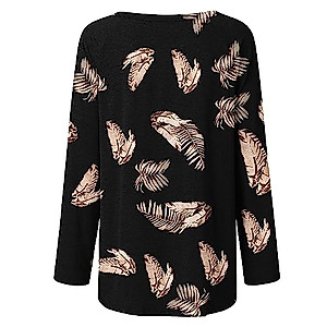 Women's Tops Leopard Print Long Sleeve Crew Neck T Shirts Color Block Floral Print Loose Hide Belly Fat Blouses
