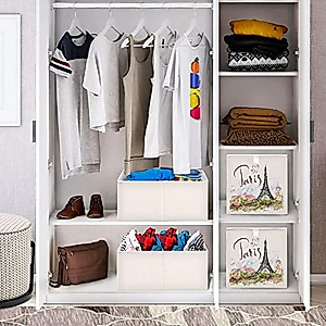 CaTaKu Paris Eiffel Tower Cubes Storage Bins 11 inch Collapsible Fabric Storage Baskets Shelves Organizer Foldable Decorative Bedroom Storage Boxes for Organizing Home