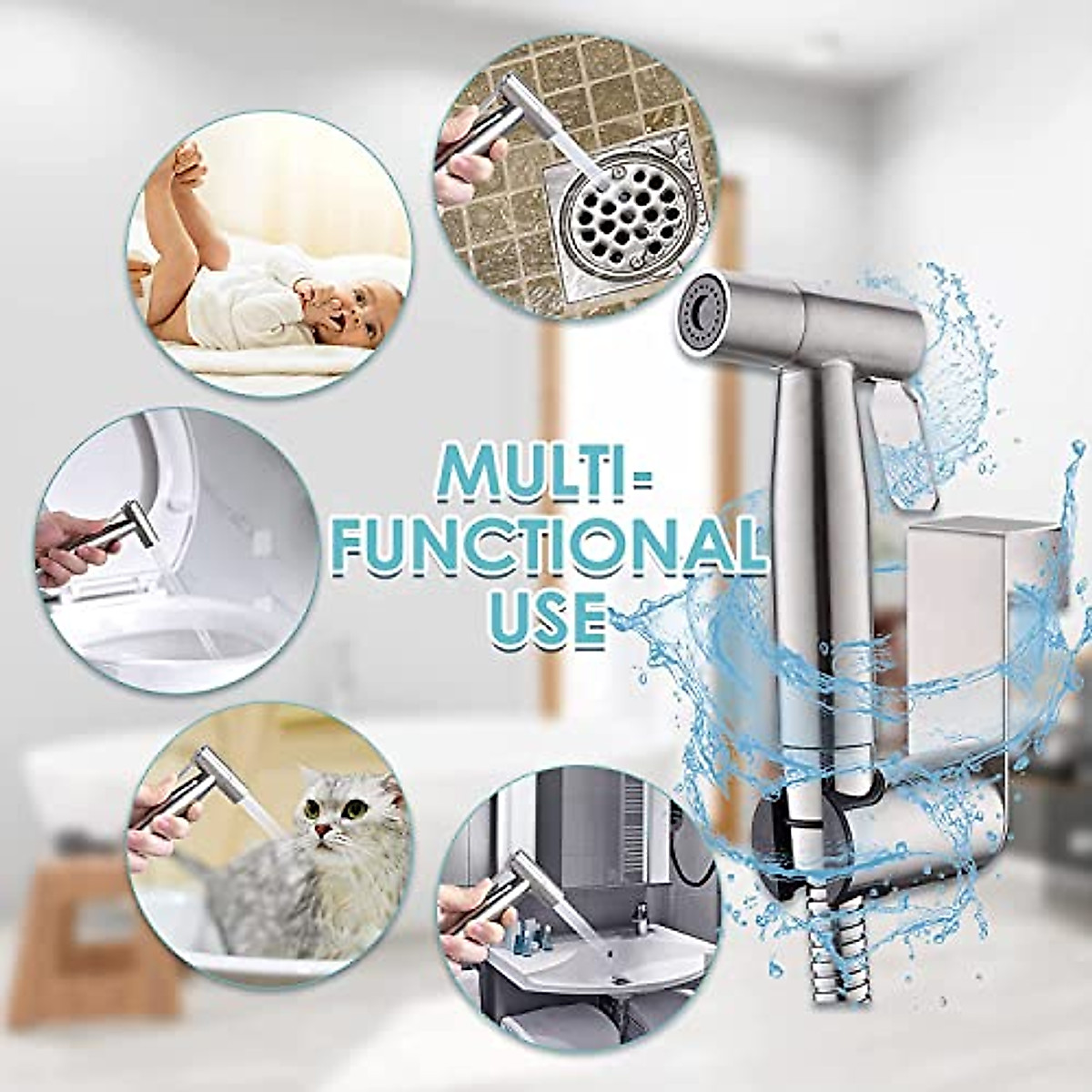 Handheld Bidet Sprayer for Toilet-Adjustable Water Pressure Jet Sprayer for Feminine Wash, LUFEIDRA Stainless Steel Bidets for Existing Toilets Muslim Shower Cloth Diaper Sprayer Bidet Attachment