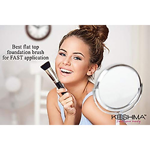 Flat Top Kabuki Foundation Brush By KESHIMA - Premium Makeup Brush for Liquid, Cream, and Powder - Buffing, Blending, Flawless Face Brush