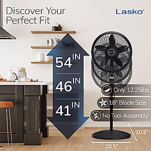 Lasko 1843 18″ Remote Control Cyclone Pedestal Fan with Built-in Timer, Black Features Oscillating Movement and Adjustable Height