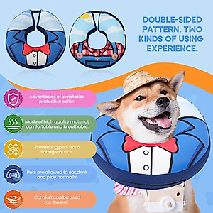 Dog Cone Collar, Adjustable Soft Dog Cone,Comfy Inflatable Dog Collars for After Surgery,Alternative to Cone of Shame,Dual-Sided Pattern Donut Collar for Small Medium Large Dogs,Not Block Vision（L）