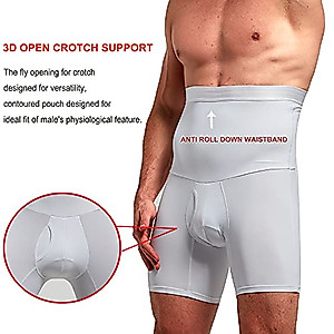 Topeller Men Tummy Control Shorts High Waist Slimming Body Shaper Compression Shapewear Belly Girdle Underwear Boxer Briefs (White, 3X-Large (waist:44-47"))
