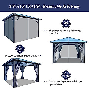 GARTOO 10'x10' Hardtop Gazebo, Outdoor Gazebo with Translucent Roof, Polycarbonate Top Aluminum Frame Garden Tent with Breathable Mesh and Privacy Curtains for Patio Lawn Garden Backyard, Gray