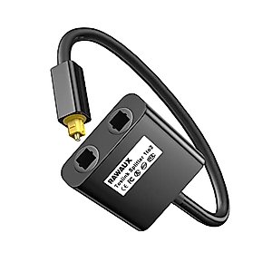 RAWAUX Digital Optical Splitter 1 in 2 Out Toslink Splitter Audio Optical Cable Adapter Fiber Converter 24K Gold Plated Connector for Home Theatre