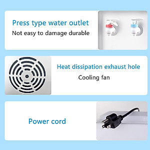 Water Dispenser for 5 Gallon Bottle, Top Loading Water Cooler Hot and Cold Water Cooler Dispenser with Child Safety Removable Drip Tray & Storage Cabinet for Office Home School, White