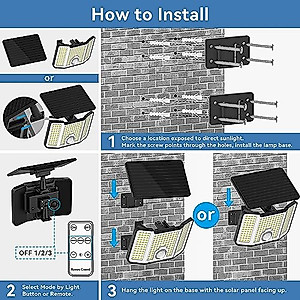 Solar Outdoor Lights,IP65 Waterproof Security Solar Motion Sensor Outdoor Lights, 180 LED Dusk to Dawn Outdoor Lighting for Shed ，Balcony, Patio, Garage, Porch, Garden with 16.5ft Cable(2Pack)