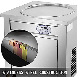 VEVOR Commercial Ice Roll Maker, 1350W Stir-Fried Yogurt Cream Machine, Ice Cream Roll Machine with 19.7-Inch Round Pan, 2 Defrost Methods (Button & Pedal), Perfect for Bars, Cafes, Dessert Shops