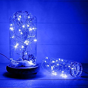 UPOOK Solar String Lights, Copper Wire Solar Fairy Lights 100LED 33Ft 8 Modes, Waterproof Outdoor String Lights, Blue Decorative Lights for Christmas Party Wedding and Patio Garden Yard, 2 Pack
