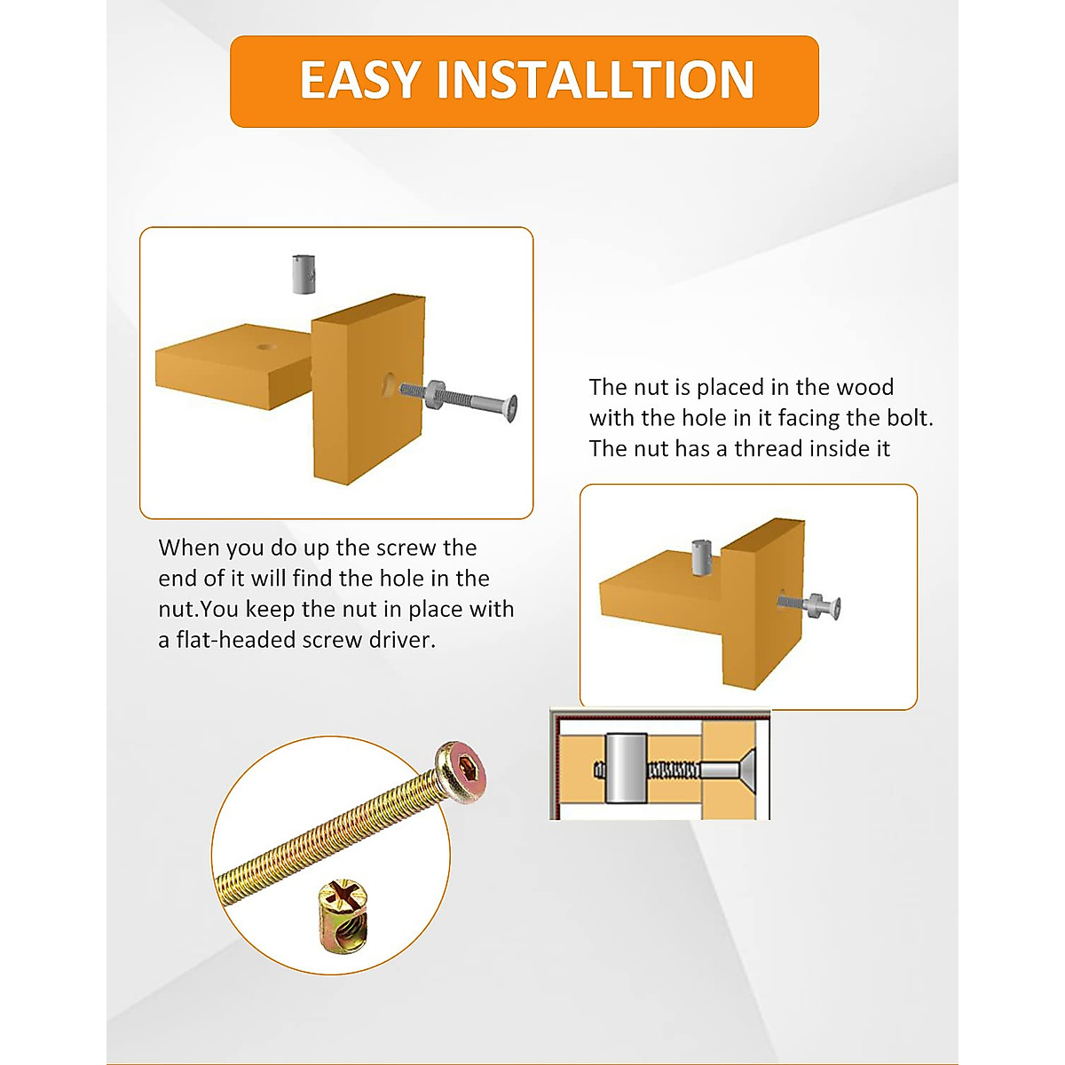 Crib Screws Hardware Replacement Kit - 28 Set Baby Bed Frame Bolts &Barrel Nuts Set,Including M6x40mm/ 50mm/ 60mm/ 70mm/ 80mm Hex Drive Socket Cap Screws Barrel Nuts