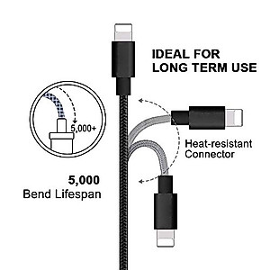 RoFI Phone Charger Cable, [2Pack 2 Feet] Nylon Braided Fast Charging USB Cord 0.6M Compatible Phone X 8 8 Plus 7 7 Plus 6s 6s Plus 6 6 Plus 5 5S 5C SE Air Mini and Car Display (Silver)