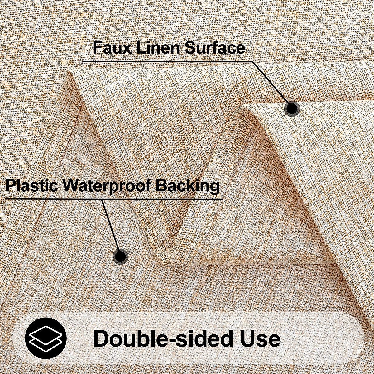 Smiry Round Faux Champagne Table Cloth, Waterproof Burlap Fabric Tablecloth, Washable Decorative Farmhouse Table Covers for Kitchen, Dining, Parties, 60x60, Champagne