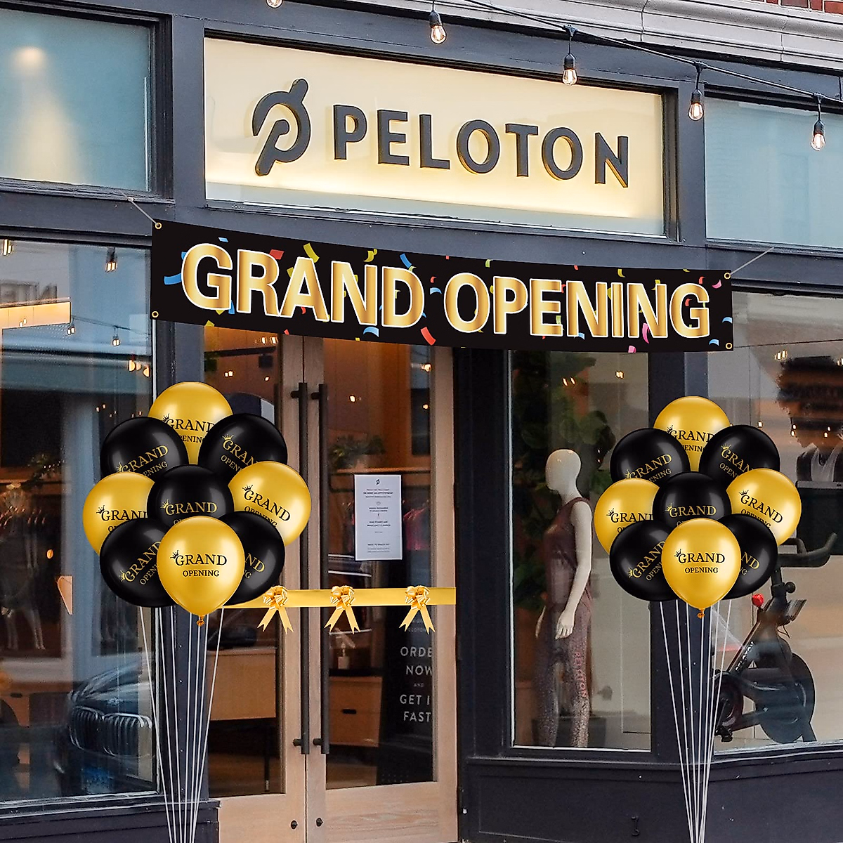 Grand Opening Ribbon Cutting Ceremony Kit Grand Opening Banner Grand Opening Decorations with 10'' Scissors 40 Pcs Balloons Satin Ribbon Bows and More Supplies for Business Events (Black Gold)