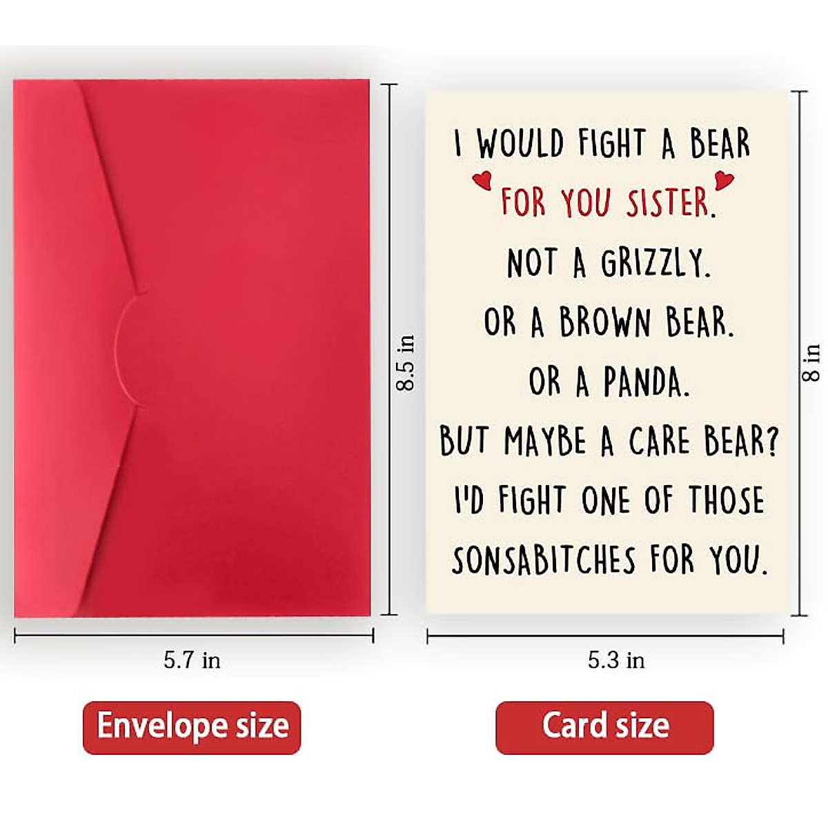 Londue Funny Birthday Card for Sister, Graduation Gifts for Sister from Mom Dad Friend Brother Sibling, Sister Card-I Would Fight A Bear for You Sister