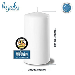 Hyoola White Pillar Candles 2-inch x 4-inch - Unscented Pillar Candles - Set of 4 - European Made