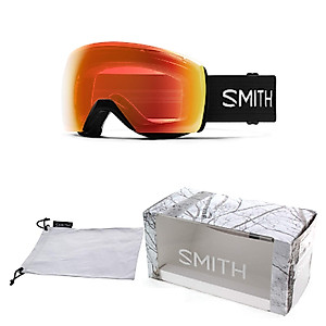 SMITH Skyline Black/ChromaPop Everyday Red Mirror Medium fit Ski Goggles For Men For Women + BUNDLE with Designer iWear Eyewear Kit