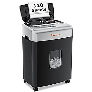 Bonsaii Paper Shredder for Office, 110-Sheet Autofeed & 12-Sheet Manual Micro Cut Heavy Duty Paper Shredder, P-4 Auto Feed Paper and Credit Card Shredder with 4 Casters, 6.1 Gal Transparent Bin C233-B