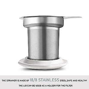 SWEEJAR Porcelain Tea Mug with Infuser and Lid, Wooden Handle, 17 Ounce, Geometric Shape Tea Cup for Steeping, Tea Lover, Gift, Home, Office (Purple)