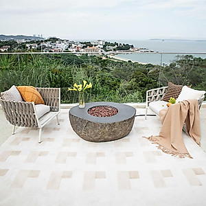 Boulder Concrete Fire Pit 43" x 35" Outdoor Patio Natural Gas Firepit Includes Lava Rocks Modern Fire Pits & Outdoor Fireplaces for Garden, Deck, Indoor & Outdoor Heating