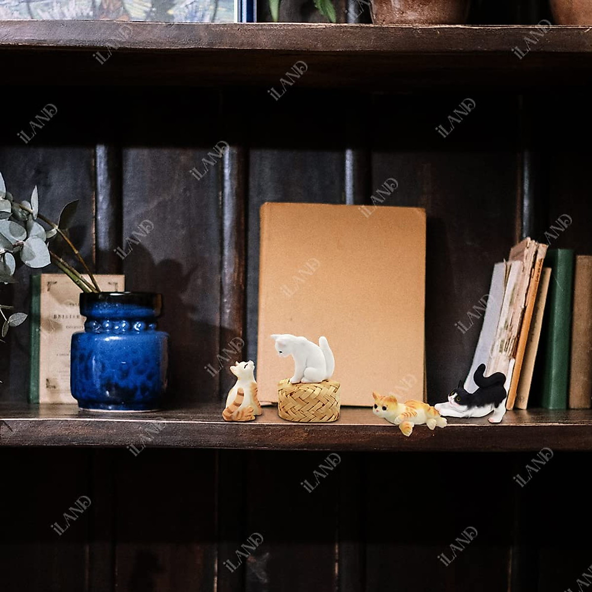 iland Cat Figurines, Dollhouse Cats w/ 1/12 Scale Accessories, Realistic Hand Painted Mini Cat Decor, Cat Cake Toppers