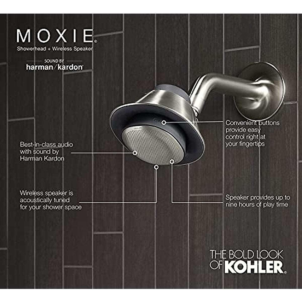 KOHLER Moxie Bluetooth Showerhead, Shower Speaker, Waterproof Speaker, Shower Radio, Rechargeable Speaker, Portable Speaker, 2.5 GPM, K-28238-NKE-CP, Polished Chrome