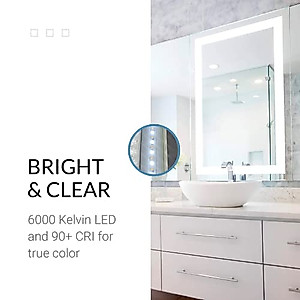 Mirrors & Marble Medium LED Wall Mirror - Front Lit Rectangular Mirror for Bathroom, Bedroom or Shower - Anti Fog & Wall-Mounted - Modern Home Decor (36" Wide x 40" Tall)
