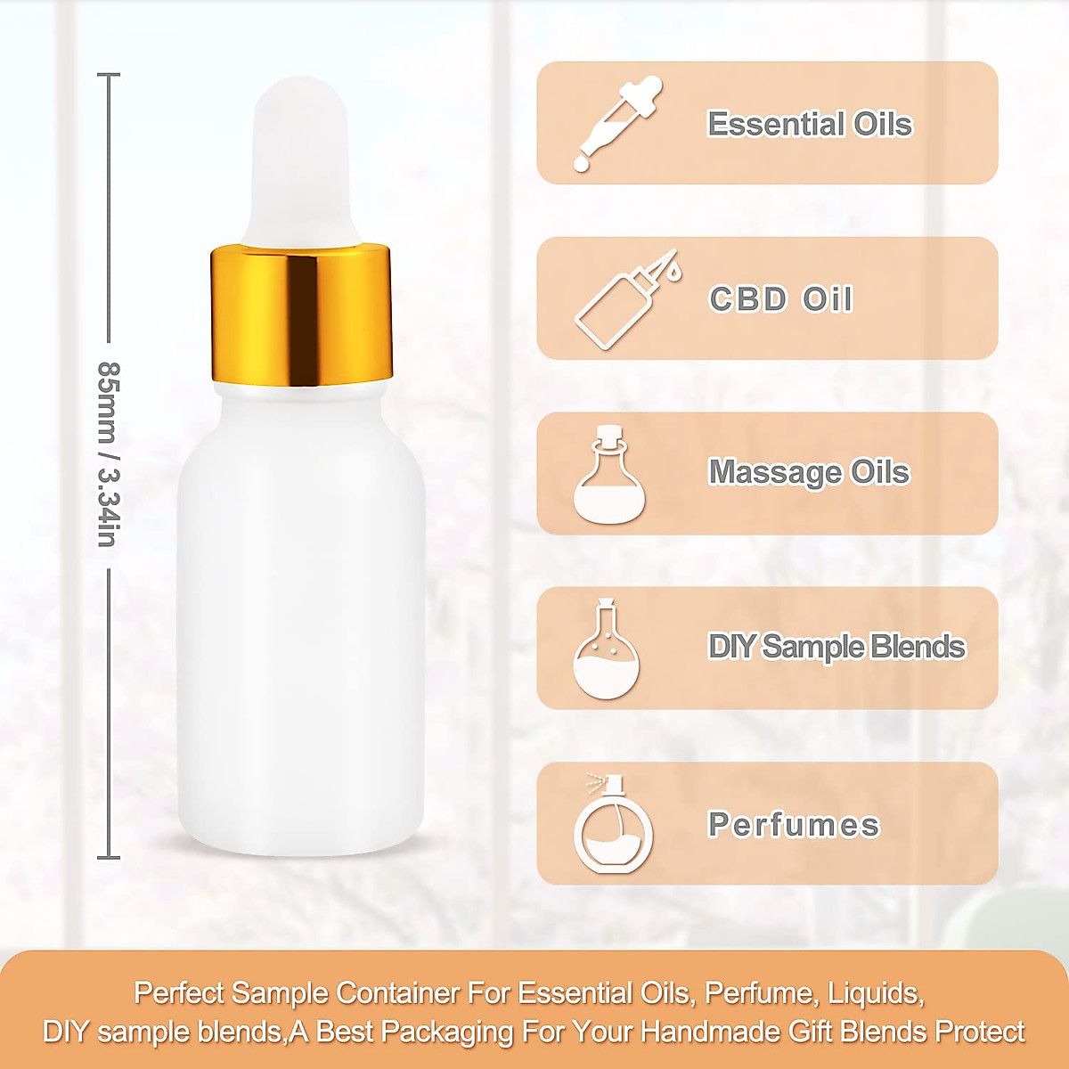 6 Pack,Frosted Glass Dropper Bottle for Essential Oils,Empty Glass Liquid Holder With Glass Eye Dropper,Golden Caps Travel Perfume Cosmetic Container-Pipette&Funnel included (15ml/0.5 fl oz)